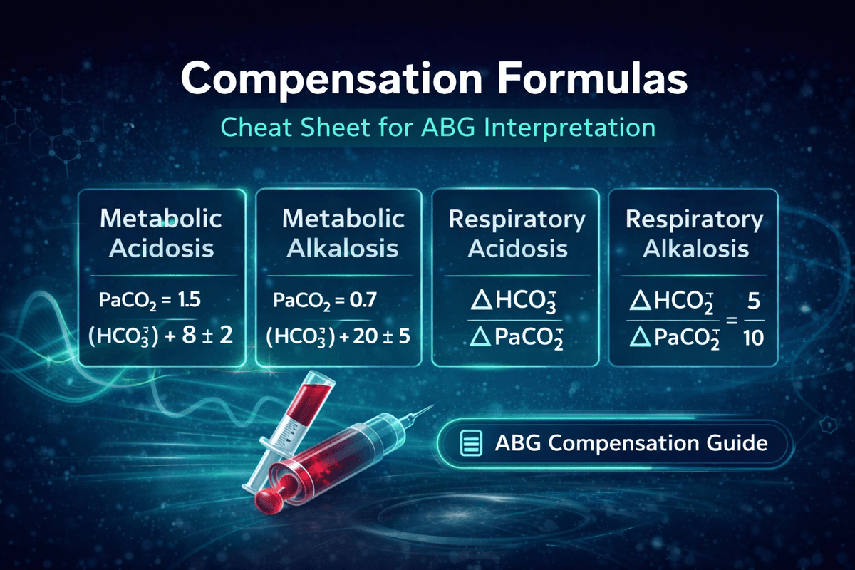 Compensation Formulas Cheat Sheet for ABG Interpretation | PulmTools